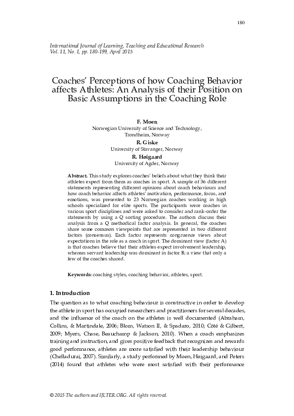 (PDF) Coaches' Perceptions of how Coaching Behavior affects Athletes ...