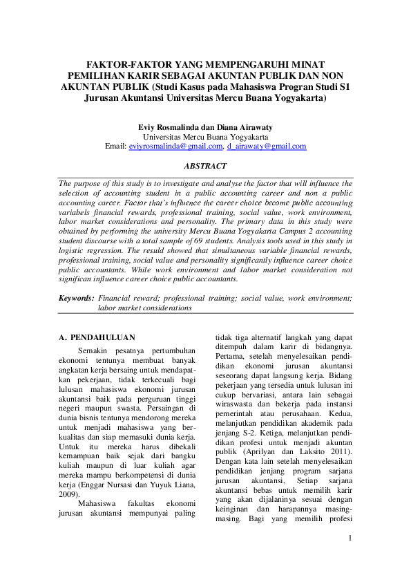 (PDF) FAKTOR-FAKTOR YANG MEMPENGARUHI MINAT PEMILIHAN KARIR SEBAGAI AKUNTAN PUBLIK DAN NON ...