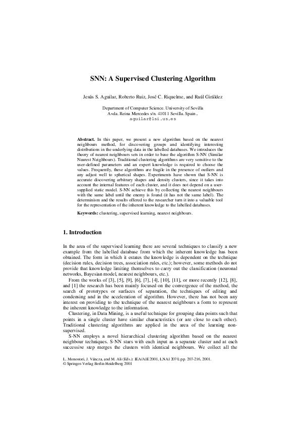 (PDF) SNN: A Supervised Clustering Algorithm