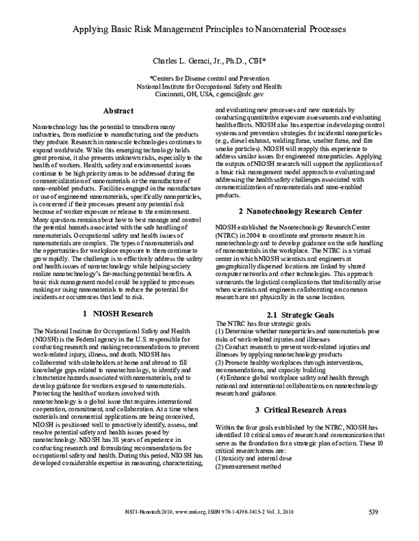 (PDF) Applying Basic Risk Management Principles to Nanomaterial Processes