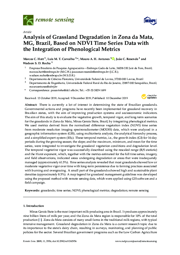 (PDF) Analysis of Grassland Degradation in Zona da Mata, MG, Brazil ...