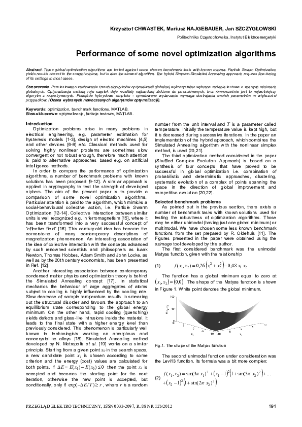 (PDF) Performance of some novel optimization algorithms