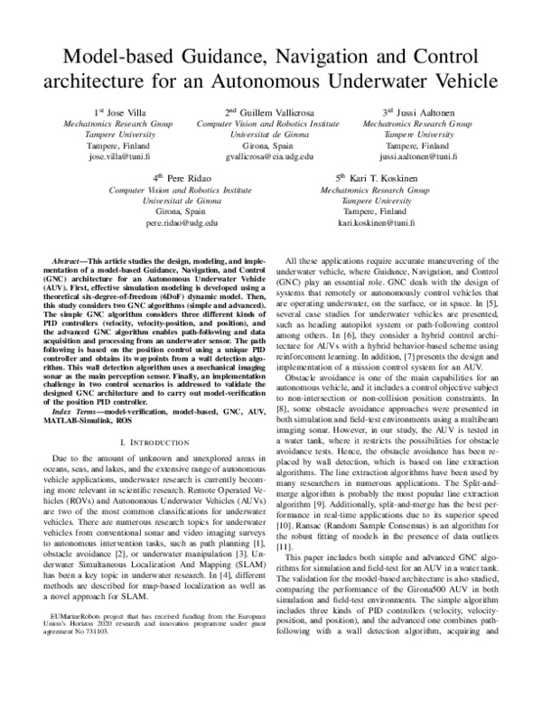(PDF) Model-based Guidance, Navigation and Control architecture for an Autonomous Underwater Vehicle