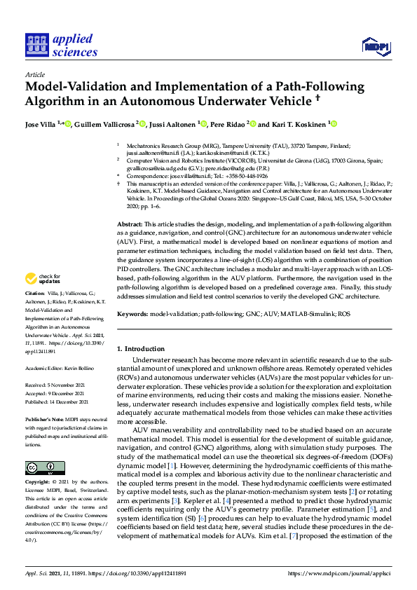 Pdf Model Validation And Implementation Of A Path Following Algorithm 8126