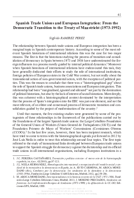 (PDF) Spanish Trade Unions and European Integration: From the ...