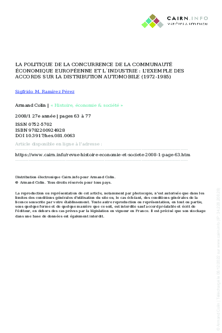(PDF) La politique de la concurrence de la Communauté Économique ...