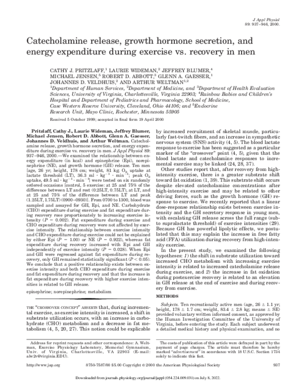 (PDF) Catecholamine release, growth hormone secretion, and energy ...