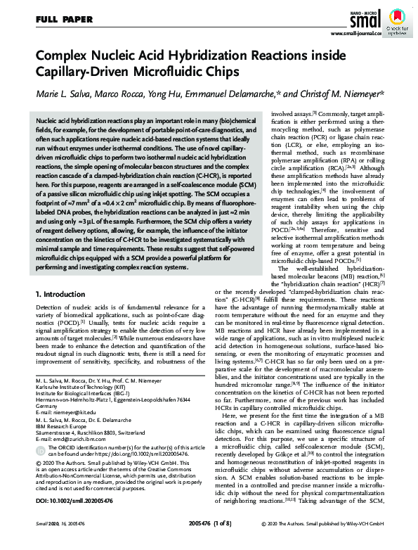 (PDF) Complex Nucleic Acid Hybridization Reactions inside Capillary‐Driven Microfluidic Chips