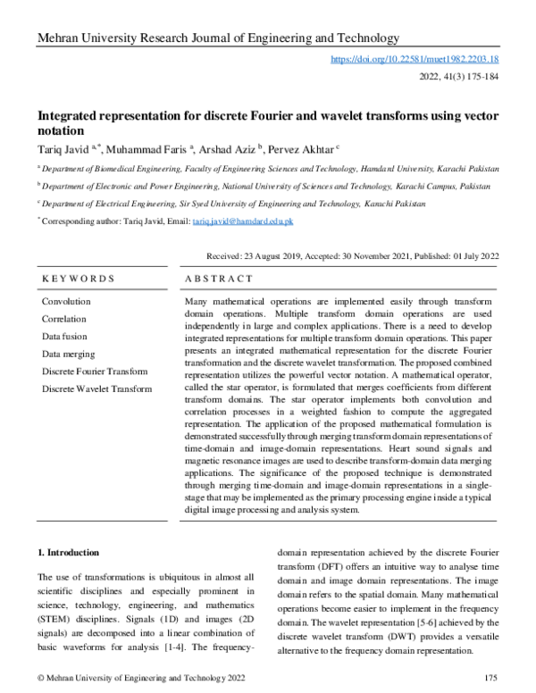 Pdf Integrated Representation For Discrete Fourier And Wavelet Transforms Using Vector Notation