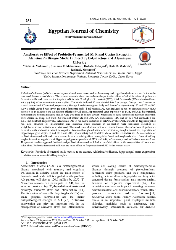 (PDF) Ameliorative Effect of Probiotic-Fermented Milk and Costus ...