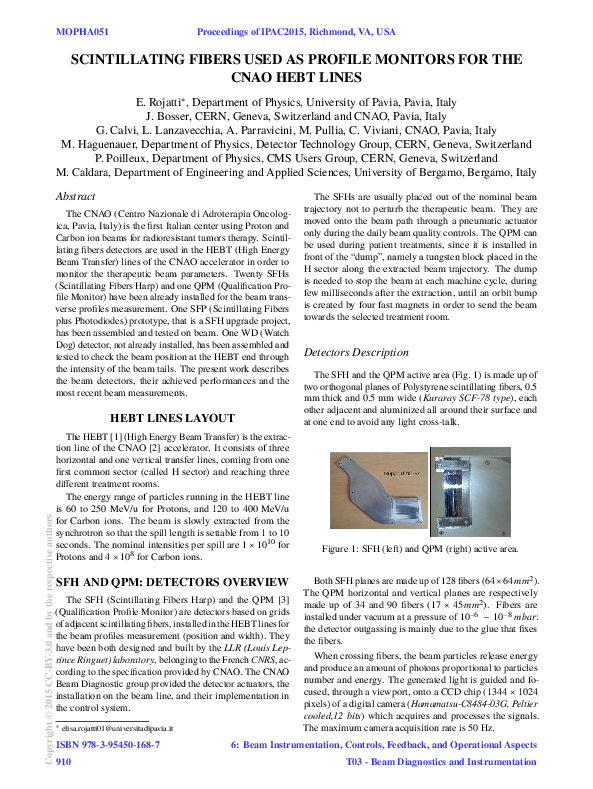 (PDF) Scintillating Fibers used as Profile Monitors for the CNAO HEBT Lines