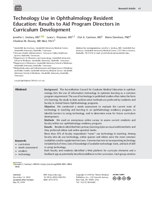 (PDF) Technology Use in Ophthalmology Resident Education: Results to ...