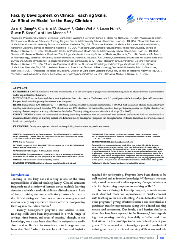 (PDF) Faculty Development on Clinical Teaching Skills: An Effective Model for the Busy Clinician