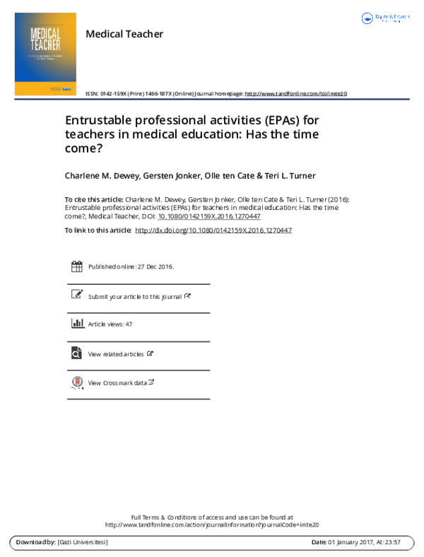 (PDF) Entrustable professional activities (EPAs) for teachers in ...
