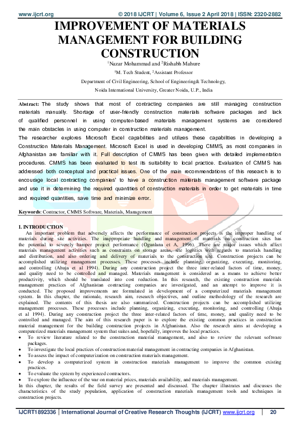 (PDF) Improvement of Materials Management for Building Construction