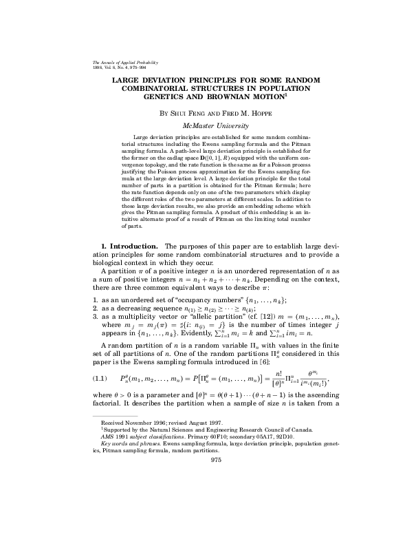 Pdf Large Deviation Principles For Some Random Combinatorial