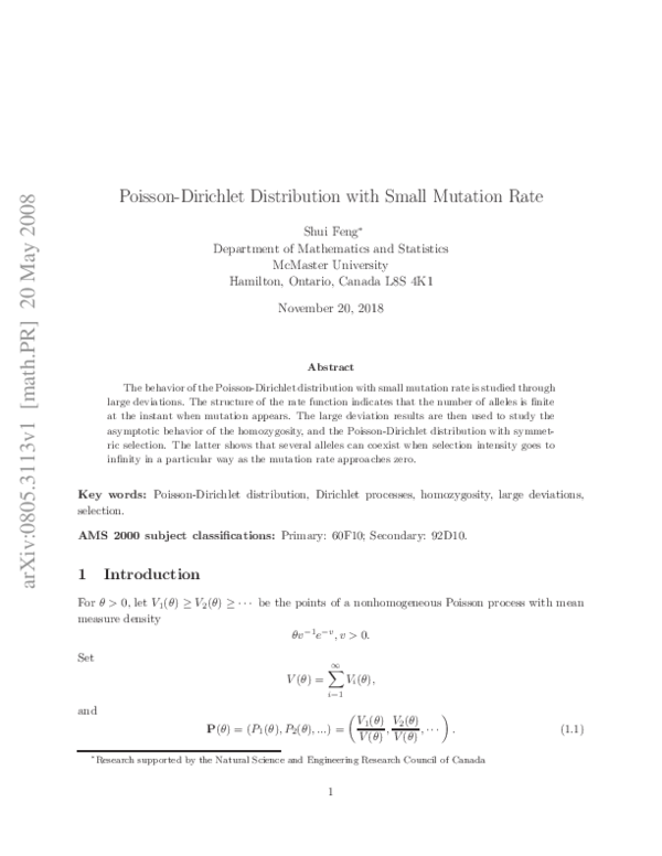 (PDF) Poisson–Dirichlet distribution with small mutation rate