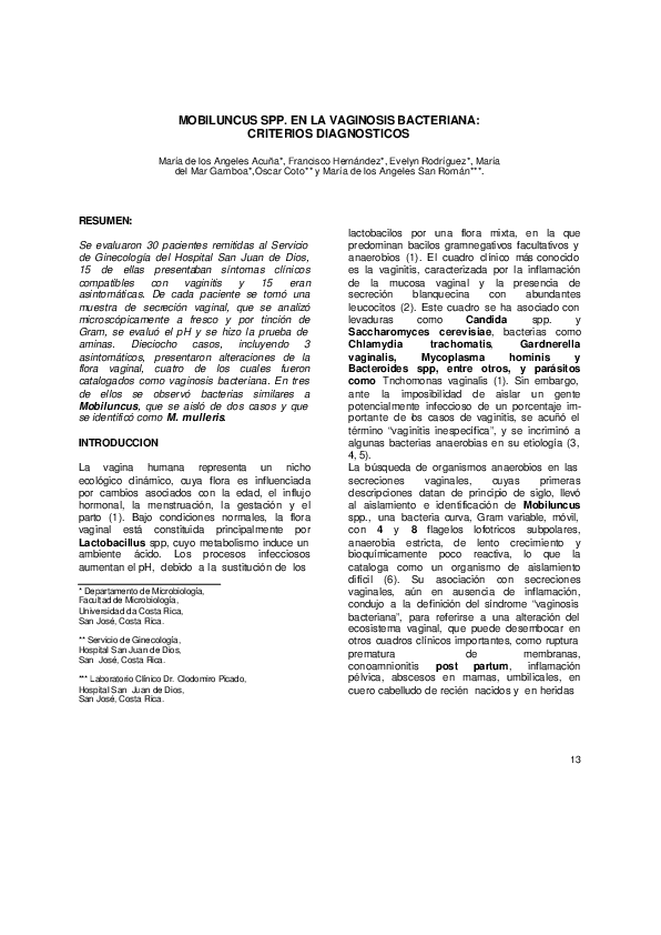 (PDF) Mobiluncus spp. en la vaginosis bacteriana: criterios ...