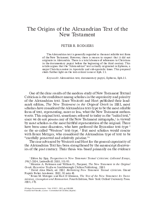 (PDF) The Origins of the Alexandrian Text of the New Testament