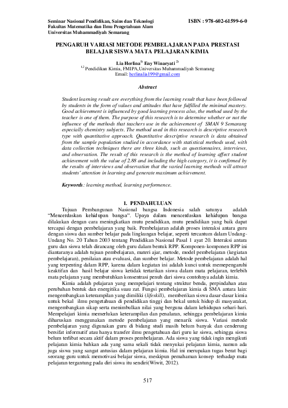 (PDF) Seminar Nasional Pendidikan, Sains dan Teknologi PENGARUH VARIASI ... (PDF) Seminar Nasional Pendidikan, Sains dan Teknologi PENGARUH VARIASI ...