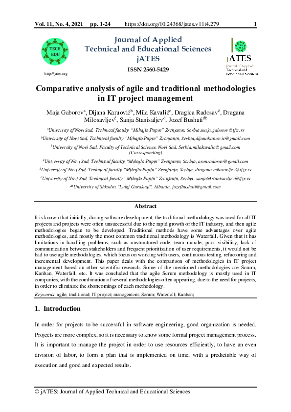 Pdf Comparative Analysis Of Agile And Traditional Methodologies In It