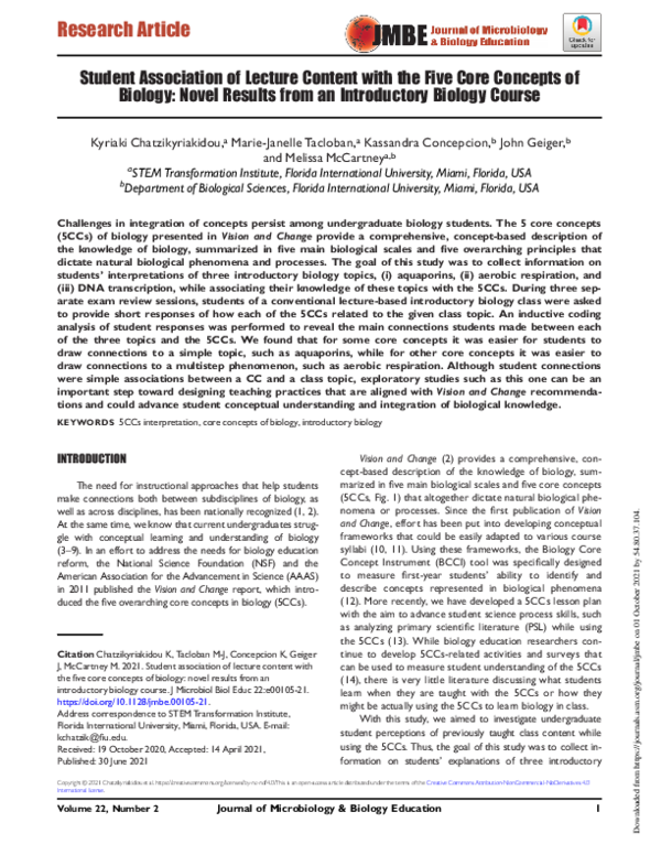 (PDF) Student Association of Lecture Content with the Five Core ...