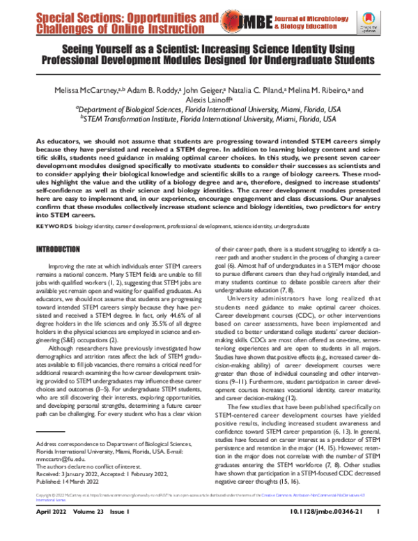 (PDF) Seeing Yourself as a Scientist: Increasing Science Identity Using ...