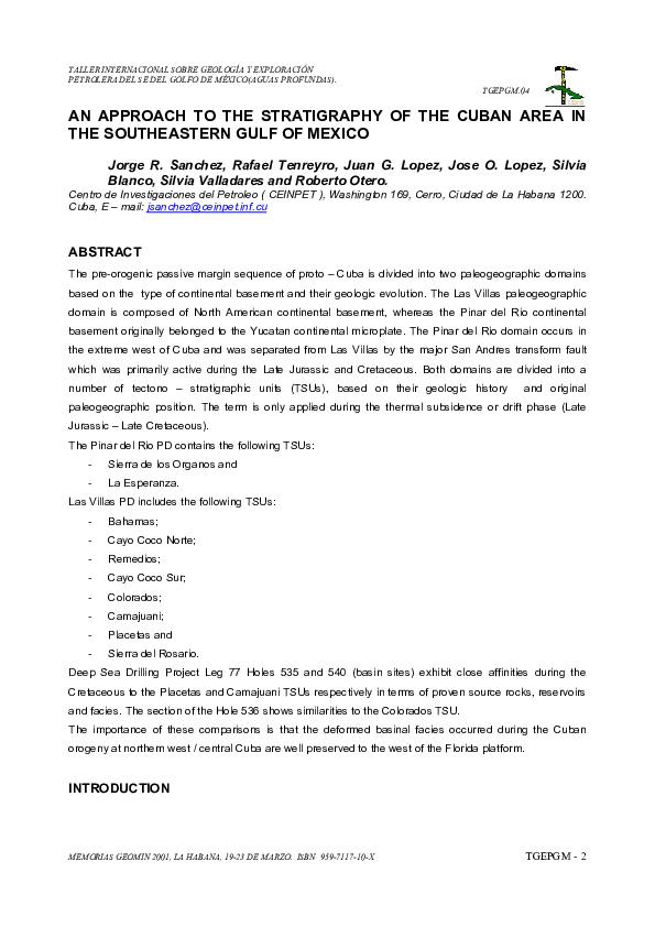 (PDF) An Approach to the Stratigraphy of the Cuban Area in the ...