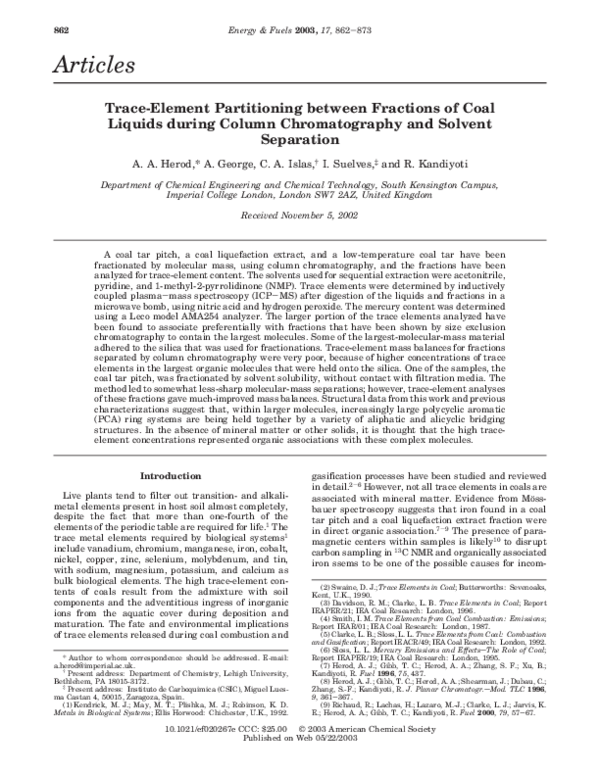 (PDF) Trace-Element Partitioning between Fractions of Coal Liquids during Column Chromatography ...