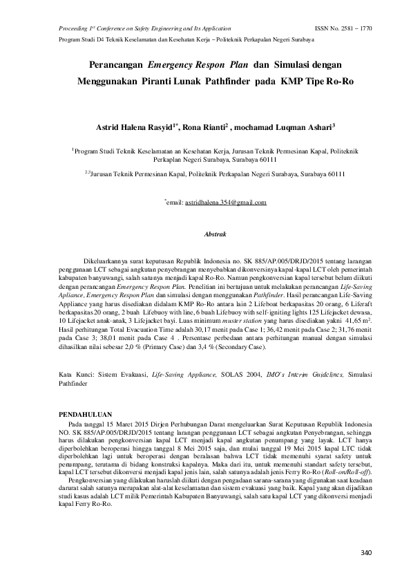 (PDF) Perancangan Emergency Respon Plan dan Simulasi dengan Menggunakan ...