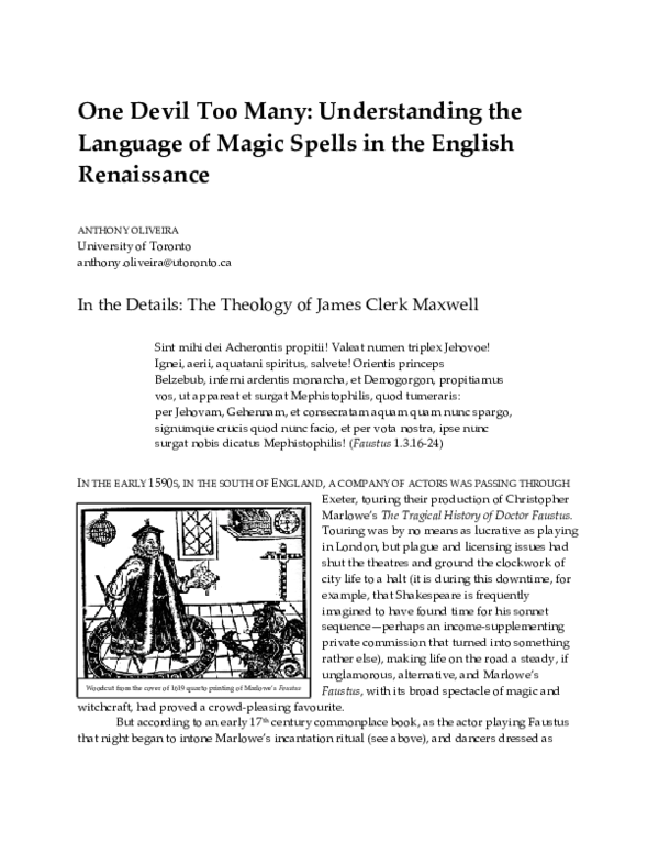 (PDF) One Devil Too Many: Understanding the Language of Magic Spells in ...