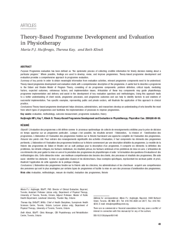 (PDF) Theory-Based Programme Development and Evaluation in Physiotherapy