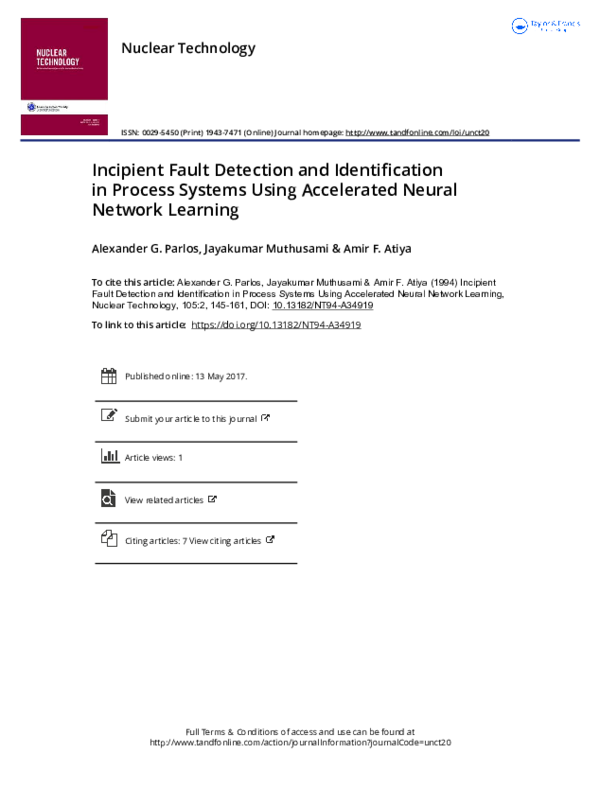 (PDF) Incipient Fault Detection and Identification in Process Systems Using Accelerated Neural ...
