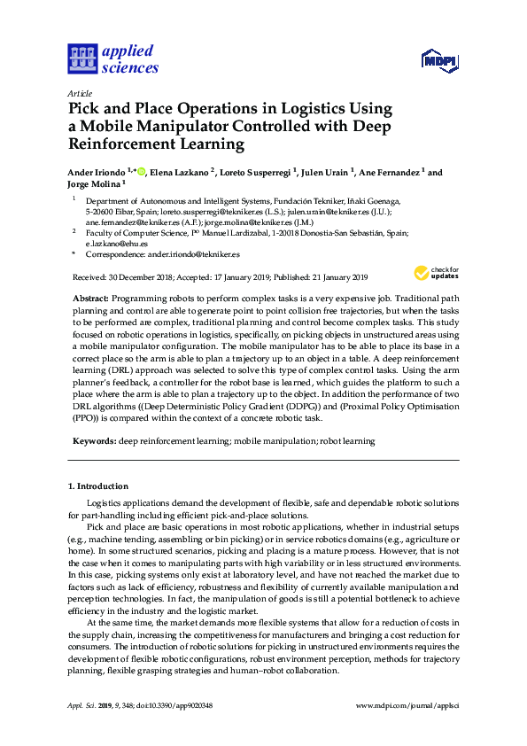 (PDF) Pick and Place Operations in Logistics Using a Mobile Manipulator ...