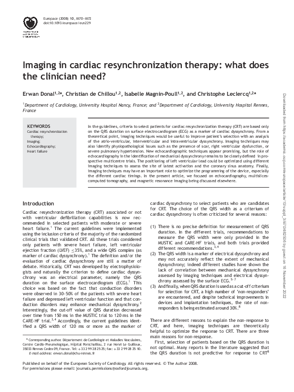 (PDF) Imaging in cardiac resynchronization therapy: what does the ...