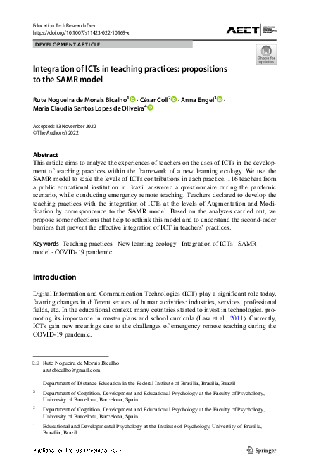 Integration Of Icts In Teaching Practices Propositions To The Samr Model