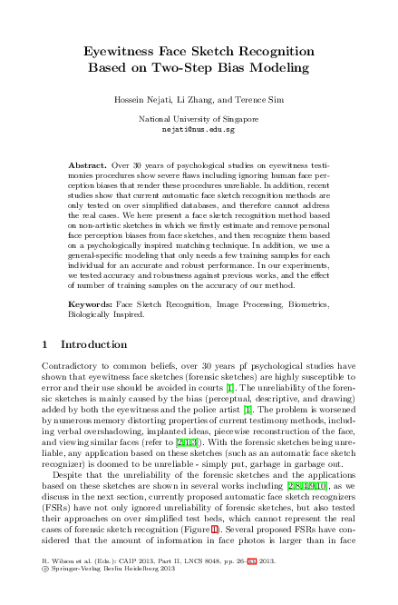(PDF) Eyewitness Face Sketch Recognition Based on Two-Step Bias Modeling