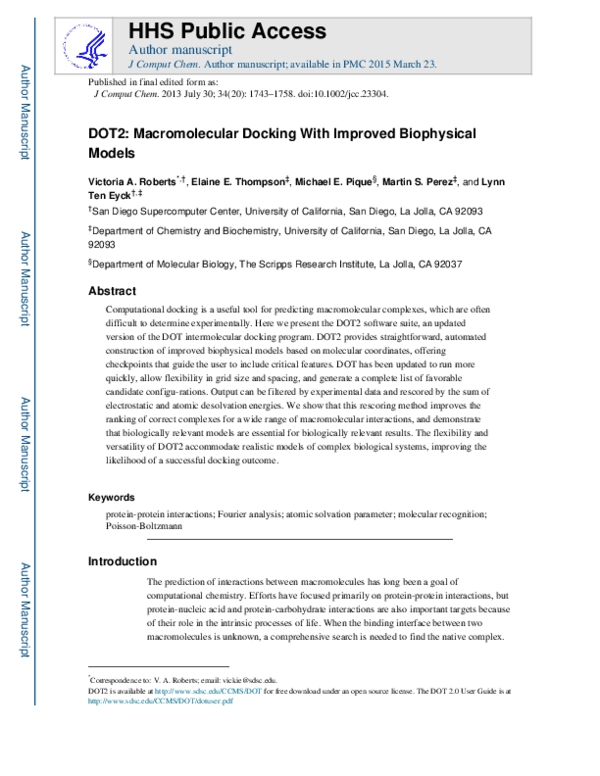 (PDF) DOT2: Macromolecular docking with improved biophysical models