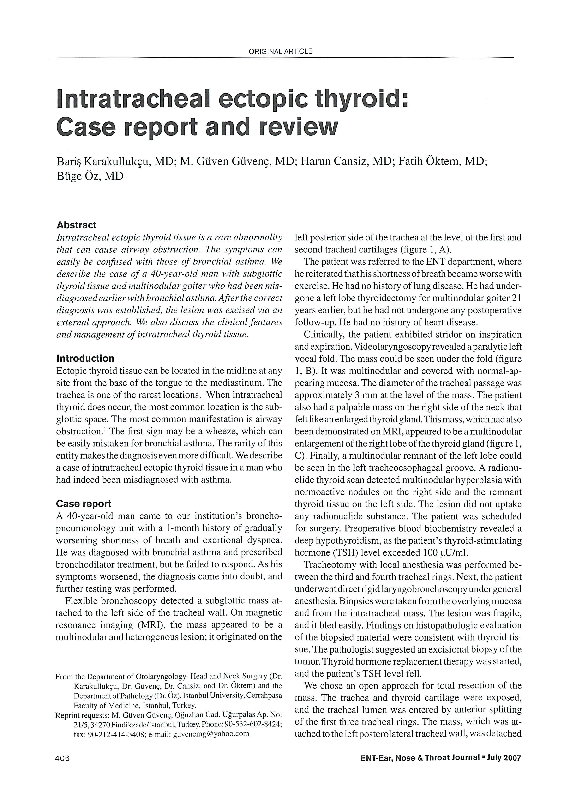 (PDF) Intratracheal Ectopic Thyroid: Case Report and Review | fatih öktem - Academia.edu