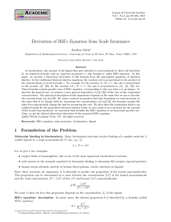 (PDF) Derivation of Hill's Equation from Scale Invariance