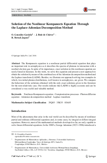 Pdf Solution Of The Nonlinear Kompaneets Equation Through The Laplace Adomian Decomposition Method