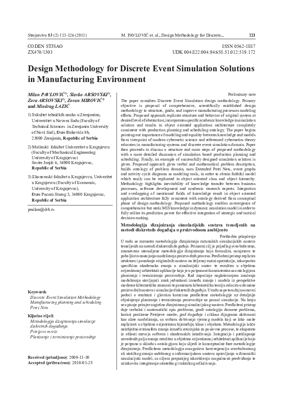 Pdf Design Methodology For Discrete Event Simulation Solutions In