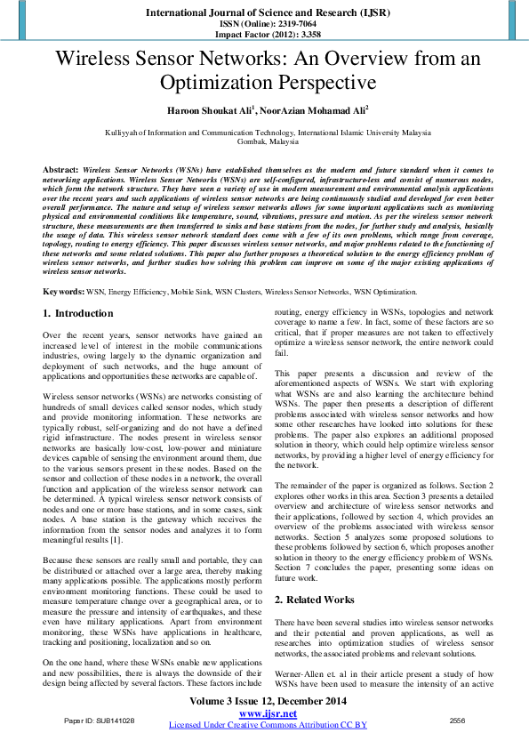 (PDF) Wireless Sensor Networks: An Overview from an Optimization Perspective