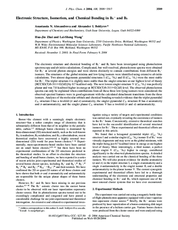 (PDF) Electronic Structure, Isomerism, and Chemical Bonding in B7- and B7 (PDF) Electronic Structure, Isomerism, and Chemical Bonding in B7- and B7
