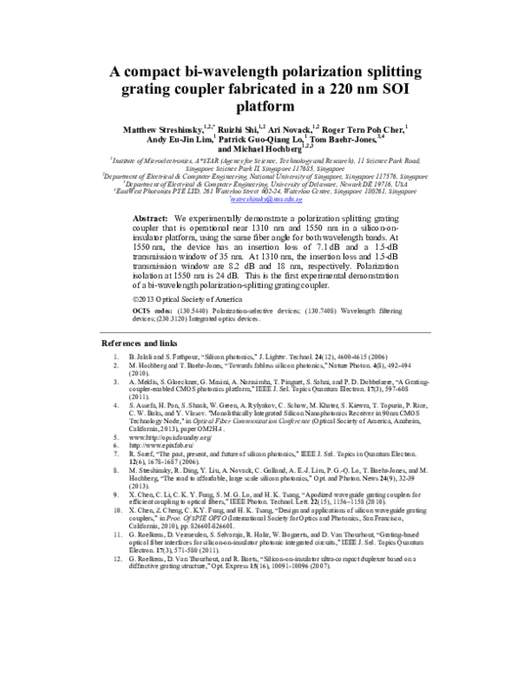 (PDF) A compact bi-wavelength polarization splitting grating coupler ...