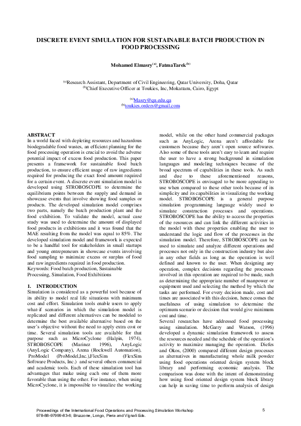 Pdf Discrete Event Simulation For Sustainable Batch Production In Food Processing