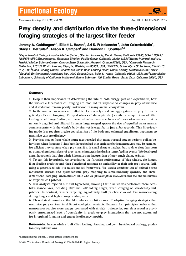(PDF) Prey density and distribution drive the three‐dimensional ...