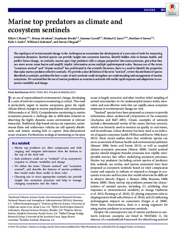 (PDF) Marine top predators as climate and ecosystem sentinels