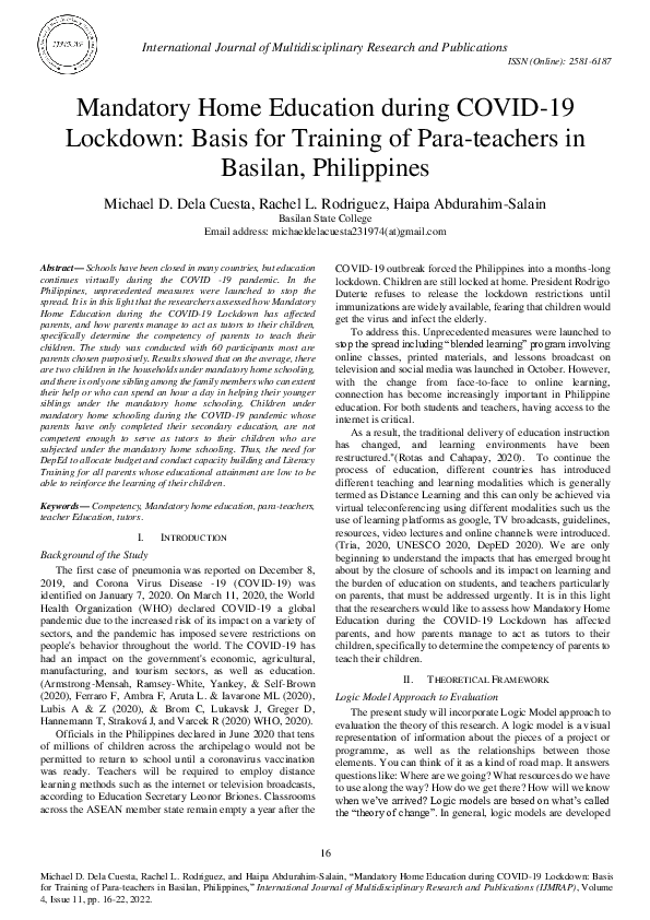 (PDF) Mandatory Home Education during COVID-19 Lockdown: Basis for ...