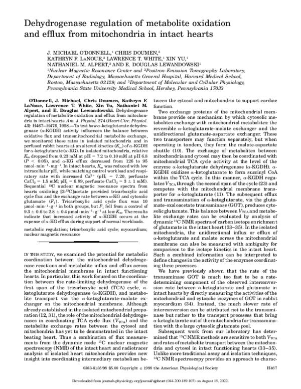 (PDF) Dehydrogenase regulation of metabolite oxidation and efflux from ...